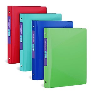 ViVin 1 inch 3 Ring Binder with Pockets, Flexible Round Ring Binder Holds 8.5 x 11 inch 175 Sheets for School, 4-Pack, Assorted Color(Red,Blue,Light Green,Lake Blue)