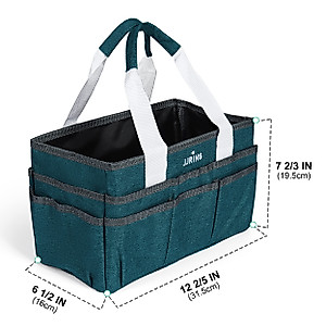 JJRING Craft Organizer Tote Bag for Art Storage, Caddy with Multiple Pockets, Bluish Green Sewing Bag for Scrapbooking, School, Medical, and Office Supplies
