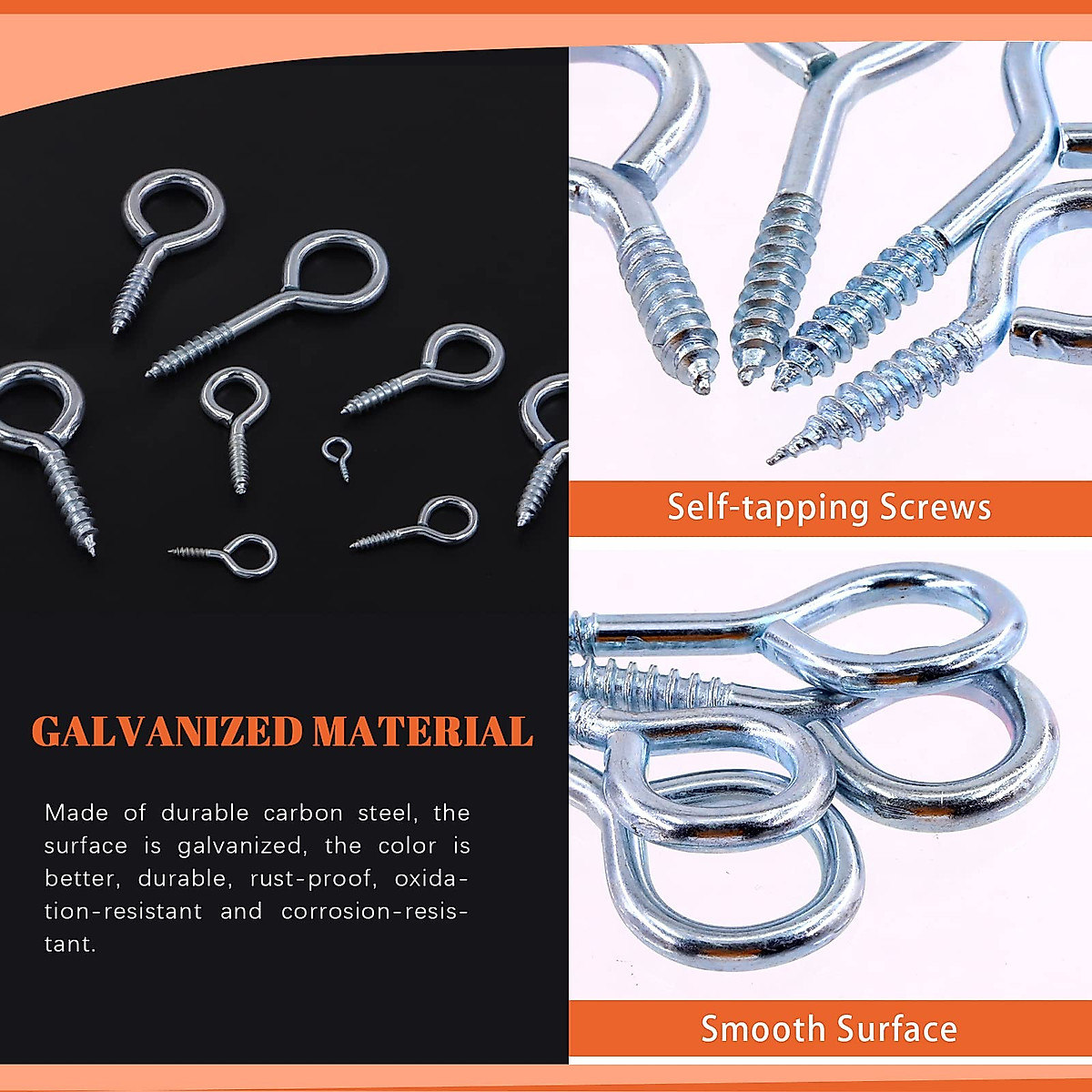 Tanstic 300Pcs 13 Sizes Zinc Plated Eye Bolts Screw Eyes Assortment Kit, Screw-in Eye Bolts Screw Eyes Hooks Screw in Hooks Ceiling Hanging Hooks for Home Workplace Office