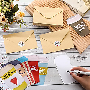 Tenceur 72 Set Employee Appreciation Gifts Including 72 Coffee Cup Thank You Cards Funny Blank Coffee Greeting Cards with 72 Envelopes 72 Stickers Small Business Appreciation Card for Party Office