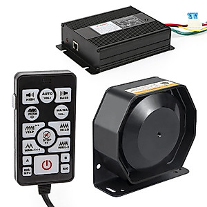 BooYu 12V 200W 37 Tones Police Warning Emergency Siren PA System [Slim Speaker Horn][135dB][Handheld Microphone][Hands-Free][2 x 10A Switches] for Firefighter Ambulance Vehicles Truck Car SUV ATV UTV
