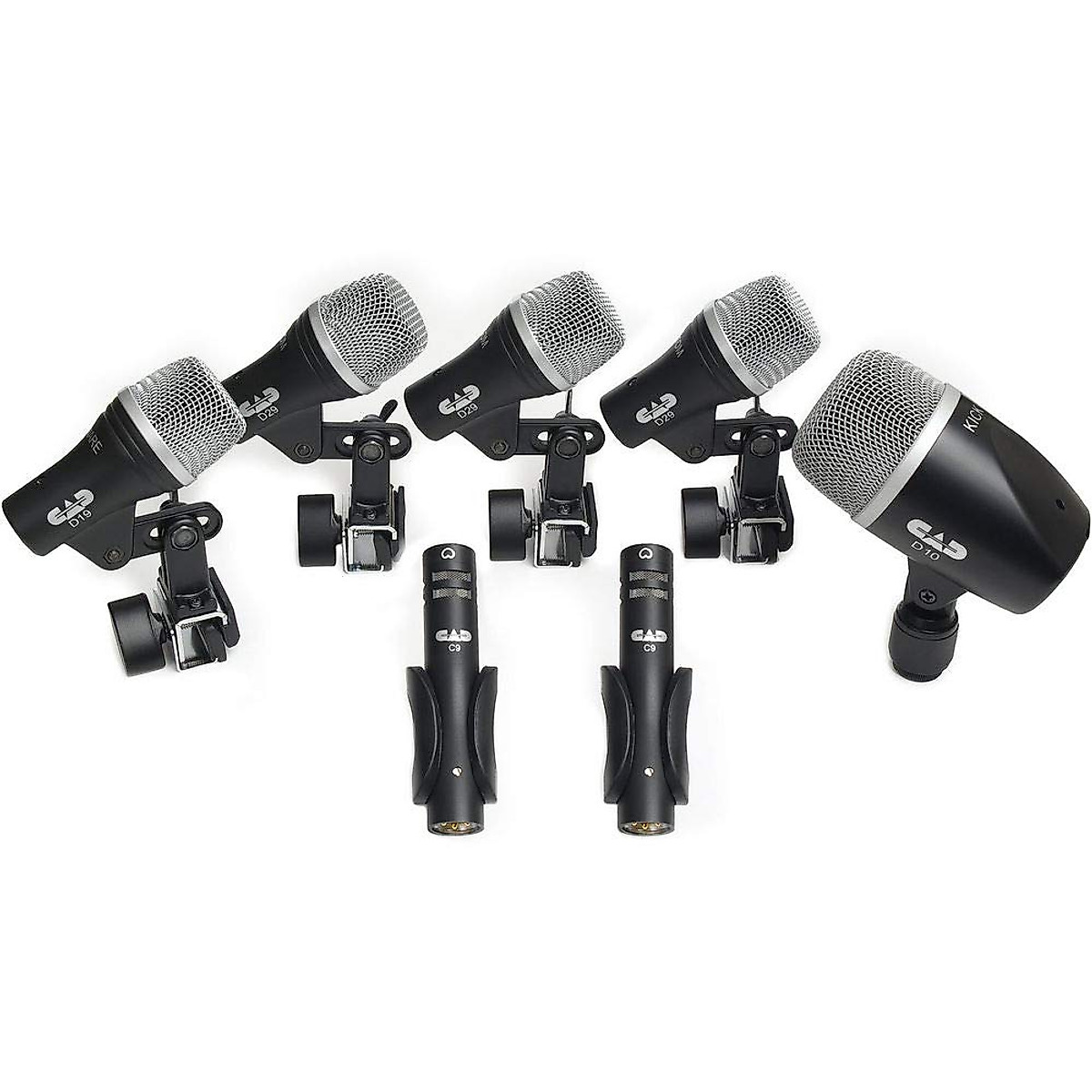CAD Stage 7 Drum Microphone Pack with Short Tripod Microphone Stand & 7 x XLR Cable Bundle