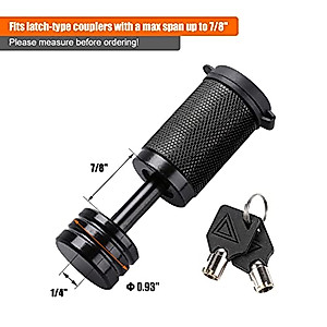 CZC AUTO Trailer Tongue Coupler Lock, Dia 1/4 Inch, 7/8 Inch Span Fits Latch-Type Coupler for Towing Boat Truck RV Car Trailer