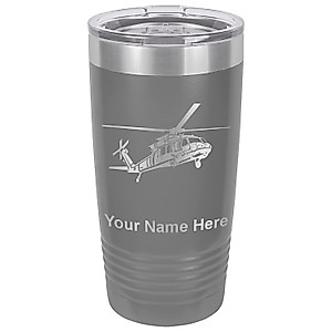 LaserGram 20oz Vacuum Insulated Tumbler Mug, Military Helicopter 1, Personalized Engraving Included (Gray)