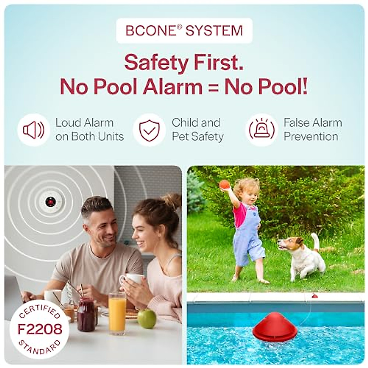 BCONE® System Pool Alarm by Lifebuoy® | Loud Pool Safety Alarms on Home & Pool Units | Floating Pool Alarm Certified ASTM F2208 | Connects to Alexa | Pool Alarms for Inground Pools and Above-Ground