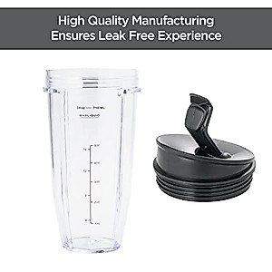 2 Replacement 24 oz Cups with Lid & Extractor Blade [7-FIN ONLY] for Ninja Blender (Auto iQ BN801 BL480-30 BL640-30 BL642-30 NN100-30 BL2012)