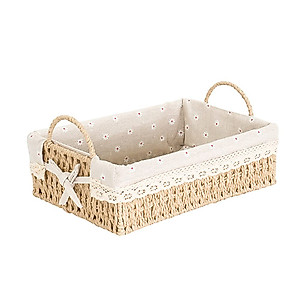 1pc Bedside Basket Snack Container Office Desk Decor Desk Tray Woven Baskets Fruits Basket Seagrass Baskets Wicker Basket Makeup Pallet Bread Container Food Fabric with Handle