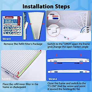 UBeesize Reusable Air Filter 14x14x1 (6-Pack), MERV 8 MPR 700 AC/HVAC Furnace Filters,Deep Pleated Air Cleaner, (Actual Size 13.5 x 13.5 x 0.8 Inches),1x Reusable ABS Frame+6 x Filter,Easy Close/Open