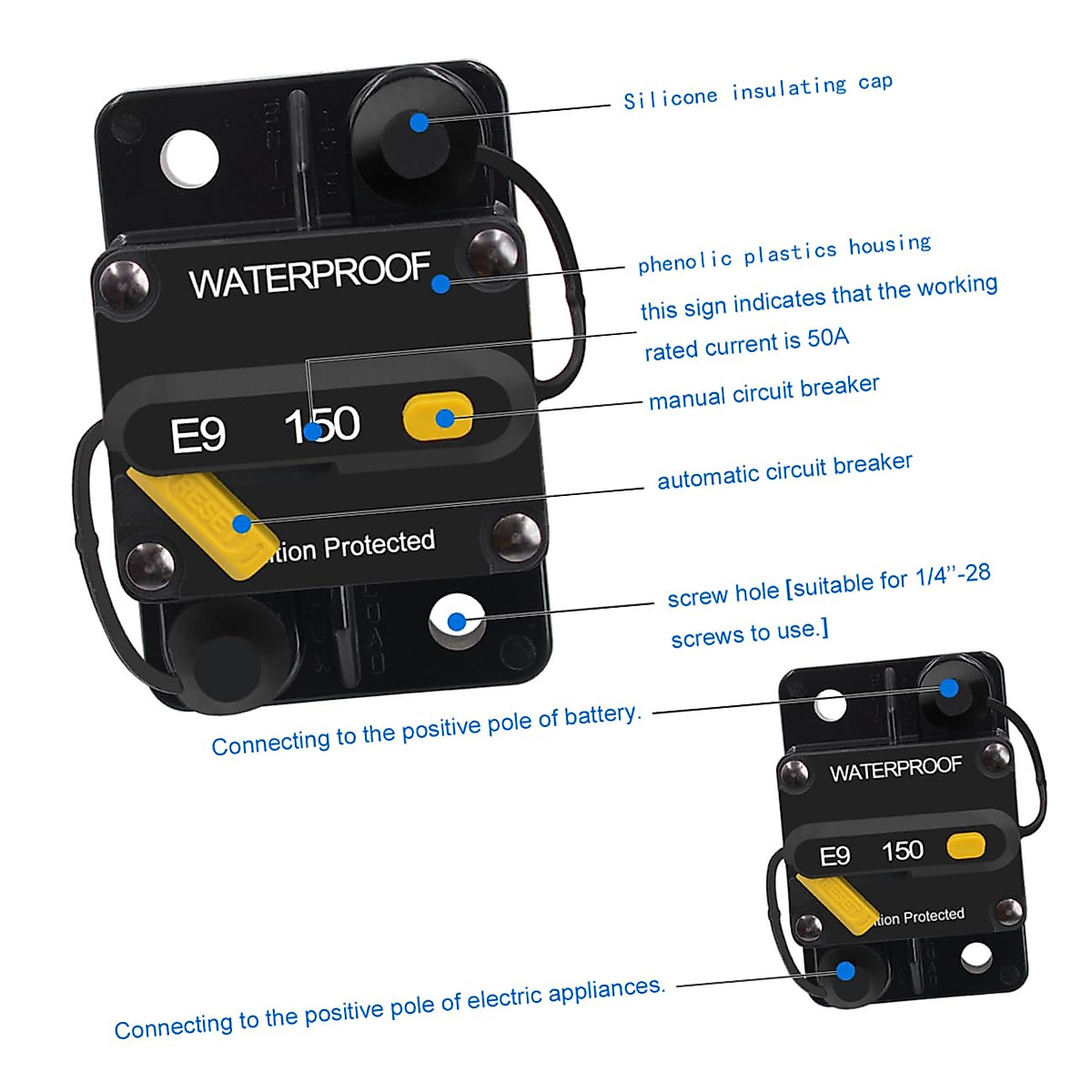 VICASKY Fuse Reset Circuit Breaker 2pcs Waterproof Circuit Breaker Car Circuit Breaker 32v Circuit Breaker Audio 100a Fuse Bimetal Circuit Breaker