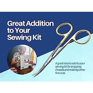 Scissors 4.5 inches Curved with Tungsten Carbide Inserts| Gold Plated Handle Extra Sharp and Durable by ARTMAN INSTRUMENTS