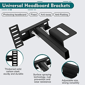 Universal Headboard Bracket, Thickened Black Metal Bed Headboard Bracket, Adjustable Headboard Bracket Kit Wall Mounted with Foot Pedal Extension Kit（2 Pcs），3-Year Warranty