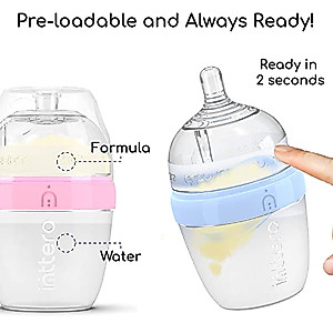 Inttero Preload/Formula Mixing Baby Bottle with Anti Colic & Air-Free System - 6oz / 2-Pack (Cute Blue)