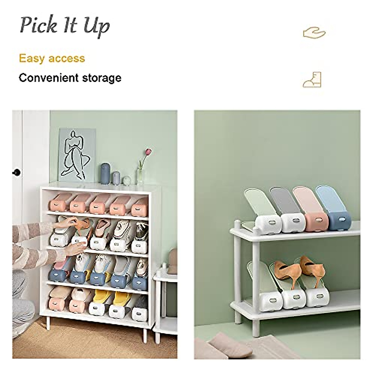 MinYiKou Unique Shoe Slots Organizer，Adjustable Shoe Stacker Space Saver，Easy Shoe Organizer，Double Deck Shoe Rack Holder Space-Saving Storage Units for Shoe cabinet Organization (Gray)