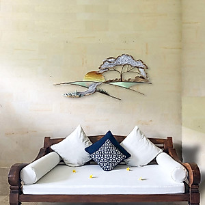 T.I. Design Oak Hill | Contemporary Metal Tree with Setting Sun Stainless Steel Wall Decor