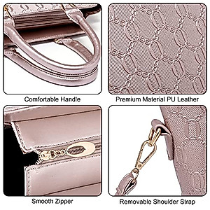 4Pcs Handbag Set for Women, PU Leather Tote Shoulder Bags Top Handle Satchel Bag Purse Clutch Card Holder with Bear Pendant (Pink)