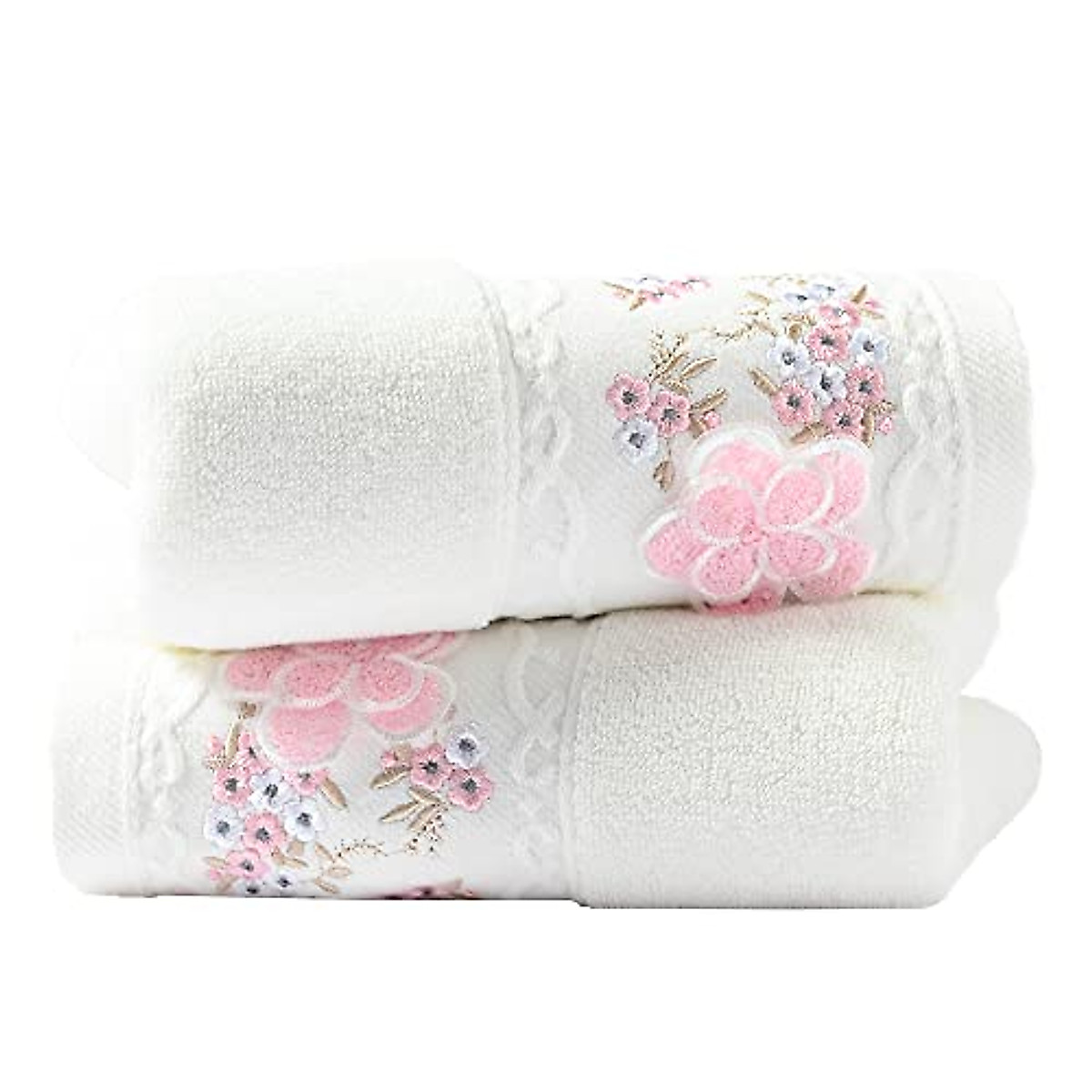 YiLUOMO Beige Hand Towels Stereoscopic Flower Embroidered Bathroom Hand Towel Super Soft 100% Terry Cotton Highly Absorbent Decorative for Home Bathroom(13 x 29 Inch, 2 Pieces)