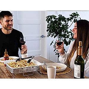 KASSEL Elegant Ceramic Serving Platter with Stand | Square Serving Trays for Entertaining Parties, Catering, and Buffet | Oven Safe Serving Tray and Dessert Display Decor Stand (Large)