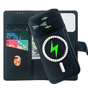 Vitodo Compatible with iPhone 15 Pro Max Wallet Case - Magnetic Detachable 2 Style Cases with Card Slot & Camera Cover, RFID Blocking Premium Leather Kickstand 360° Full Protection Flip Case (Black)