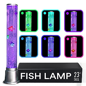 Shop LC Electric Fake Fish Tank Aquarium Lamp with 6 LED Glowing Colors Changing Lights and Sensory Bubble Tube Lamp - Artificial Fish Tank with Moving Fish - Night Light Sensory Lamp