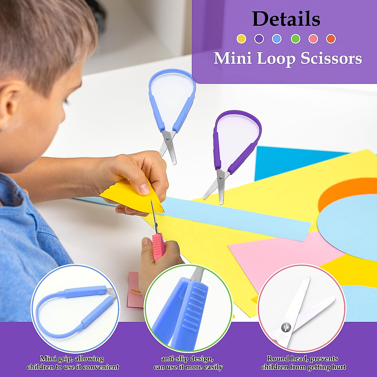 6Pcs Loop Scissors For Kids, Windspeed Spring Scissors Mini Training Loop Scissors Loop Scissors Colorful Grip Scissors Loop Handle with Easy-Open Squeeze Handles for Special Needs and Elderly