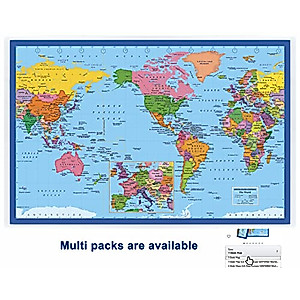 Classic United States USA and World Desk Map, 2-Sided Print, 2-Sided Sealed Lamination, Small Poster Size 11.5 x 17.5 inches (1 Desk Map)
