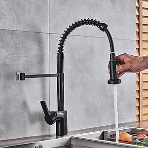Kitchen Sink Faucet for Bar Farmhouse Commercial, Black/Brushed Kitchen Faucet, Deck Mounted Hot Cold Water Mixer Faucet, Spring Kitchen Pull Down Mixer Crane, 2 Function Spout ( Color : Black Bronze
