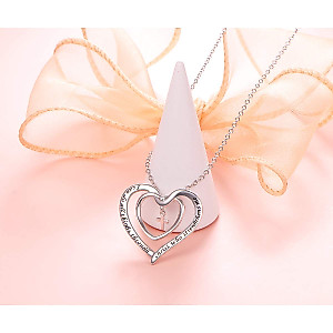 DAOCHONG S925 Sterling Silver Cross Heart Inspirational Christian Faith Bible Verse Pendant Necklace for Women Teen