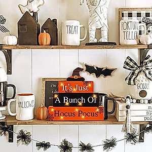Halloween Wooden Block Sign with Led Lights- It's Just a Bunch of Hocus Pocus Witch Light up Wood Sign Decor for Table Mantle- Halloween Festive Haunted House Farmhouse Home Tabletop Tiered Tray Decor