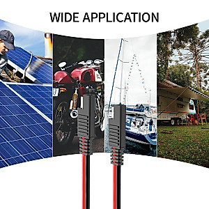 ELFCULB SAE Connector Cable,10AWG 1FT 2 Pin SAE Extension Cable for Solar Panel Car Motorcycle(2 Pieces)