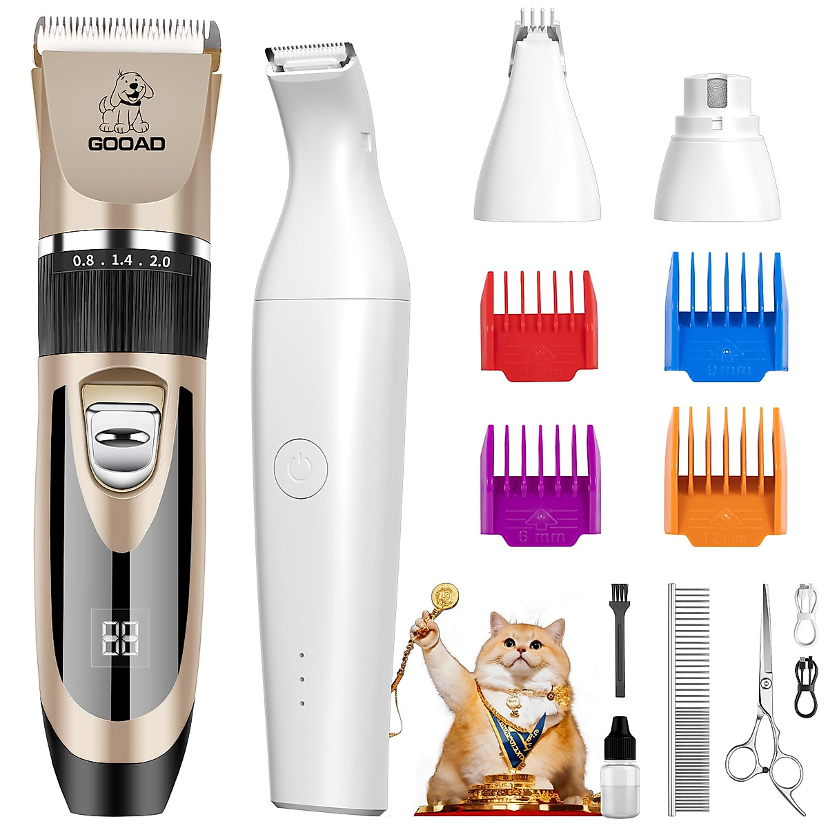 Gooad Cat Clippers for Matted Hair, Cordless Cat Hair Trimmer for Grooming, Quiet Cat Shaver for Long Hair, Cat Paw Trimmer Nail Grinder,Pet Shaver Cat Grooming Kit for Cats Small Dogs Animals