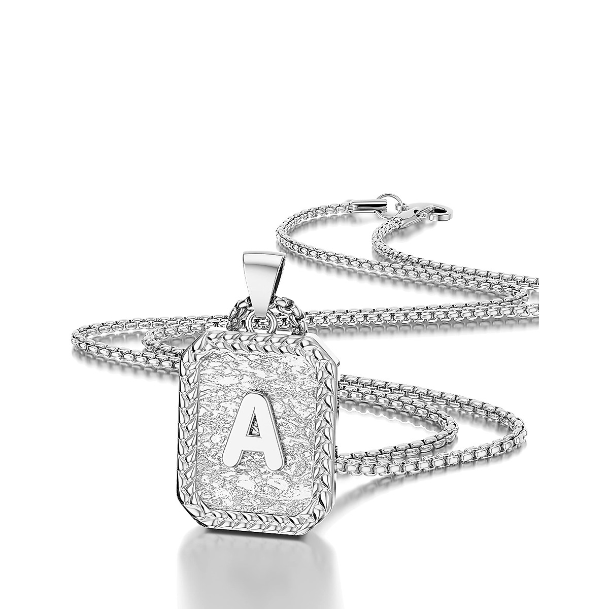 Airrty Initial Letter Pendant Necklace for Men Women Sterling Silver Plated Box Chain Necklace 20 Inches Initial Necklaces for Men (A)