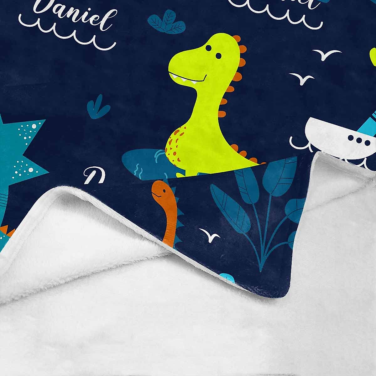 Custom Name Blanket for Baby Boys Personalized Dinosaur Blanket Dark Blue Throw Blanket for Kids Boys Adults 50"x60"Inch
