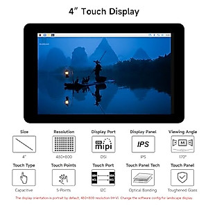 waveshare 4inch Capacitive Touch Display Compatible with Raspberry Pi5/4B/3B+/3A+/CM3+/4 480×80 Resolution DSI Interface IPS Optical Bonding Screen