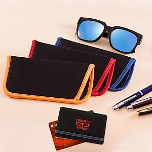 3 Pack Reading Glasses Pouch - Soft Eyeglasses Bag Portable Cloth Eyewear Case (3 Pack (Blue,Orange,Red), small)