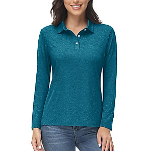 TACVASEN Athletic Shirts Women Long Sleeve Workout Shirts Golf T-Shirts Breathable Shirts Polo Shirts Work Shirts Tennis Shirt Sport Polo Peacock Blue
