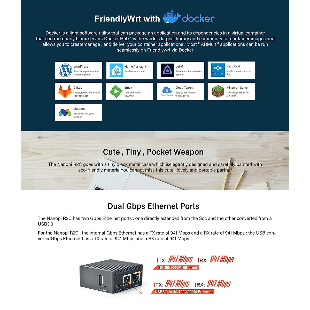 FriendlyElec Nanopi R2S(Black) Mini Portable Travel Router OpenWRT with Dual-Gbps Ethernet Ports 1GB DDR4 Based in RK3328 Soc for IOT NAS Smart Home Gateway
