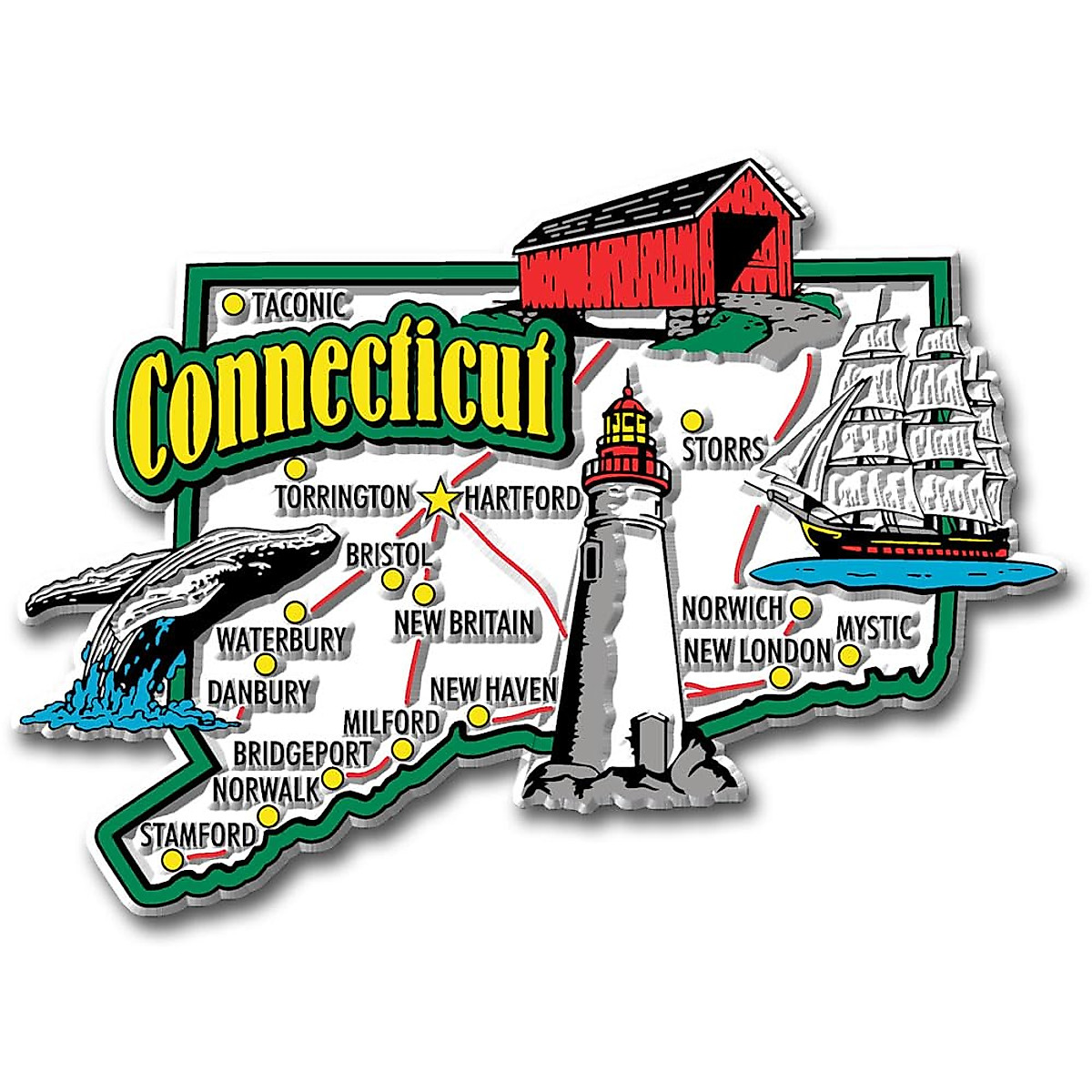 Connecticut Jumbo State Magnet by Classic Magnets, 4.3" x 3.1", Collectible Souvenirs Made in The USA