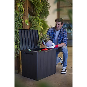 Keter City 30 Gallon Resin Deck Box for Patio Furniture, Pool Accessories, and Storage for Outdoor Toys, Grey
