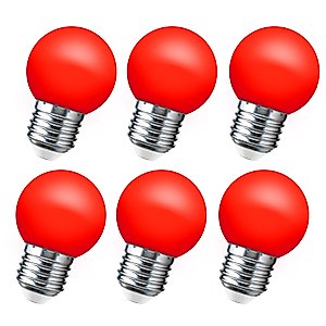 LED Red Light Bulb 15W Equivalent, G45 LED Christmas Globe Light Bulbs, 1W LED Colored Night Lights, Mini Edison E26 Base Bulb for Vanity Bulbs, Porch, Holiday String Fairy Mood Lights Decor, 6 Pack