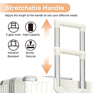 AnyZip Luggage Aluminium Frame Suitcase PC ABS Hard Shell TSA Lock No Zipper 24In White