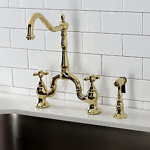 Kingston Brass KS7752AXBS English Country Bridge Kitchen Faucet, Polished Brass