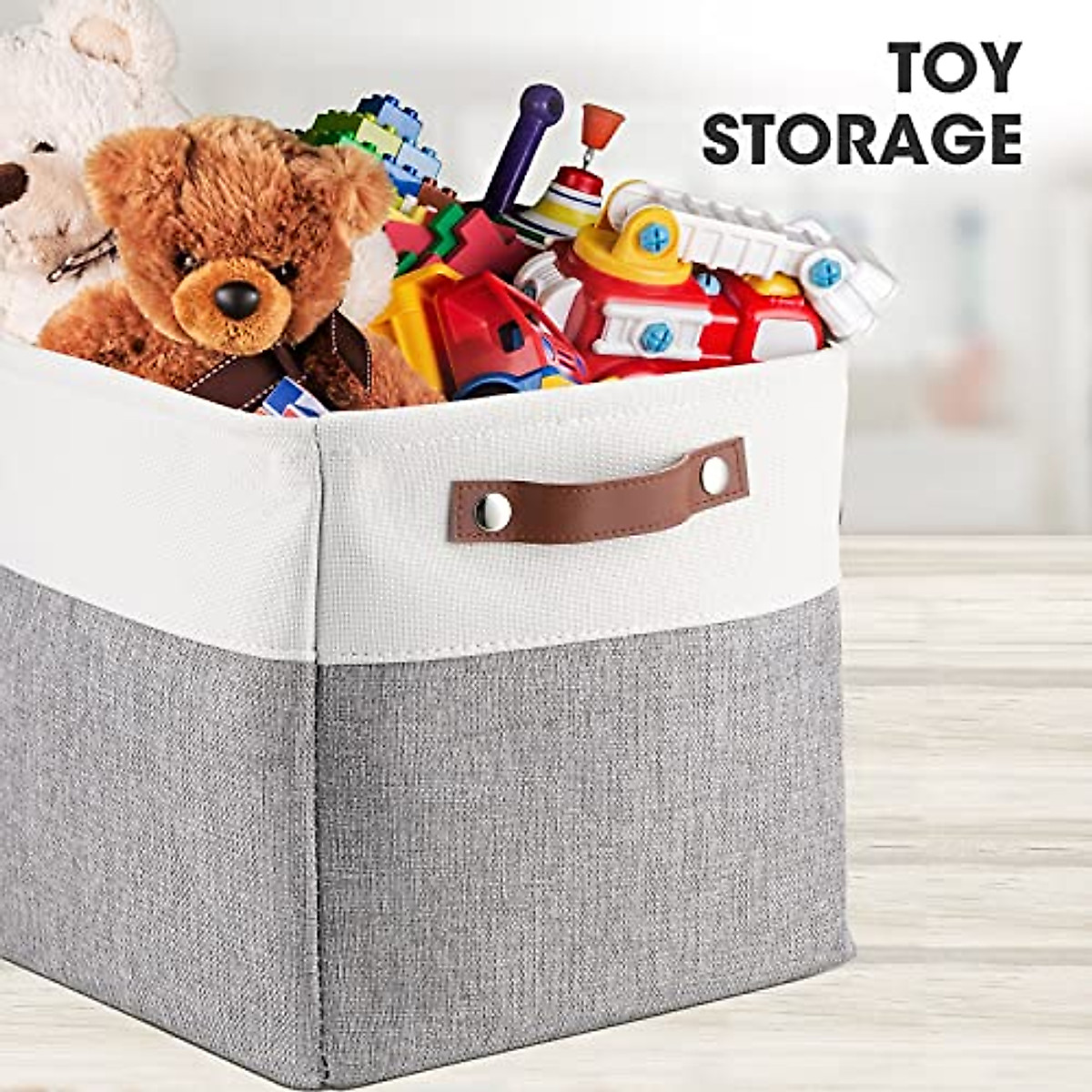 8 Pack Foldable Storage Cubes Baskets, Fabric Cube Storage Bins Collapsible Storage Basket with Leather Handles for Toy Clothes Kids Room Closet Nursery Storage (Gray)