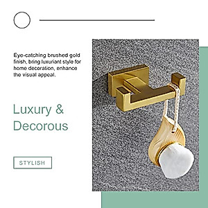 APLusee Double Robe Towel Hook Brushed Gold, 304 Stainless Steel Bathroom Hand Towel Holder, Clothes Wall Hanger for Toilet Kitchen Cabinet
