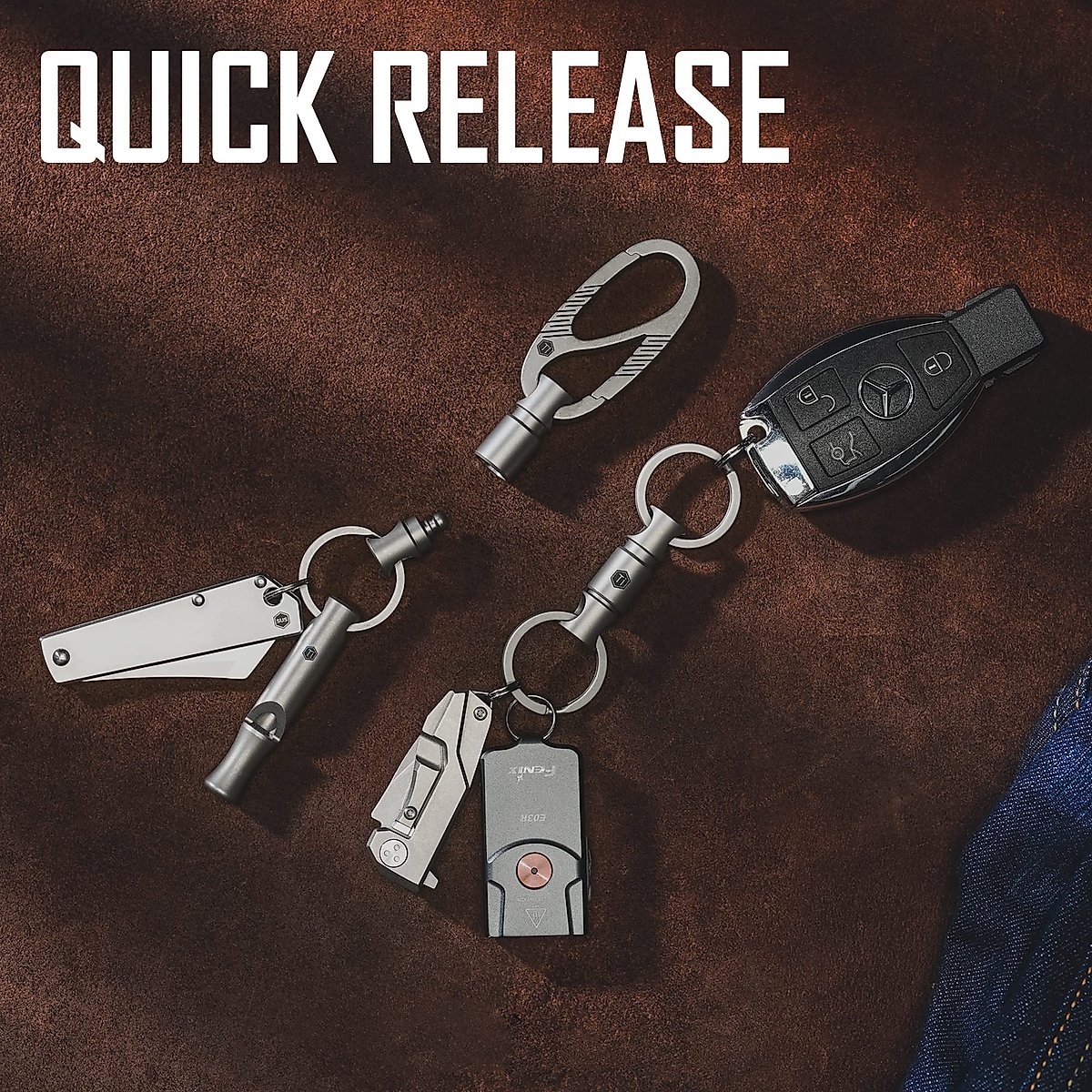 KeyUnity KA24 Detachable Key Ring Connector, Double-end Swivel Keychain Titanium Rotatable Key Organizer Linker for Carabine