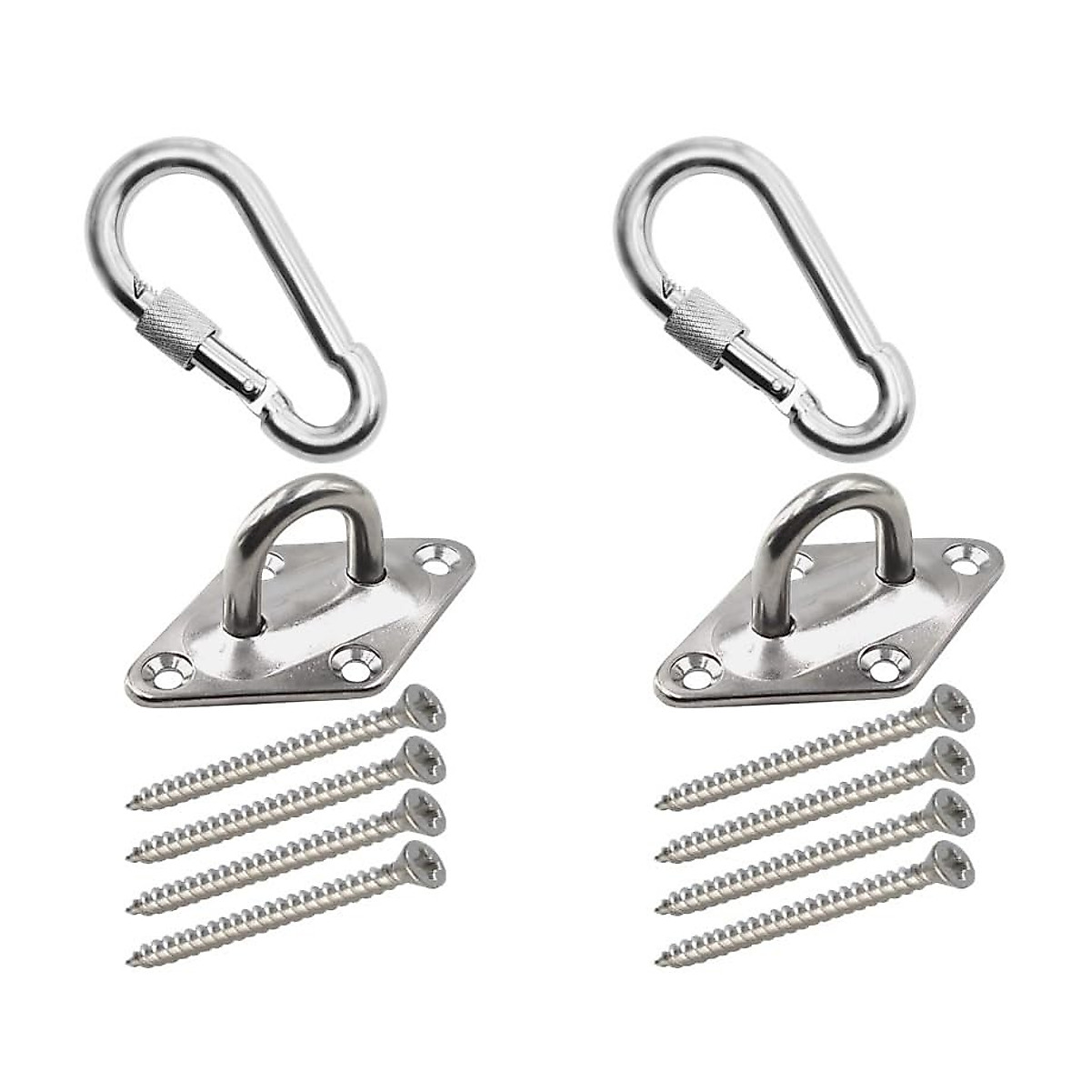 Branded Boards Heavy Duty Black or Silver 1000lb Load Hammock Hanging Kits with Locking Carabiner Snap Hooks, for Trees, Ceilings, Walls, Porches, Posts (Diamond-Plate-Hammock-Kit-Silver)