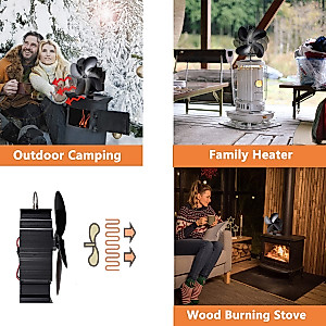 ZapaEsti Wood Stove Fan 4 Blades Silent Operation Wood/Log Burner/Fireplace
