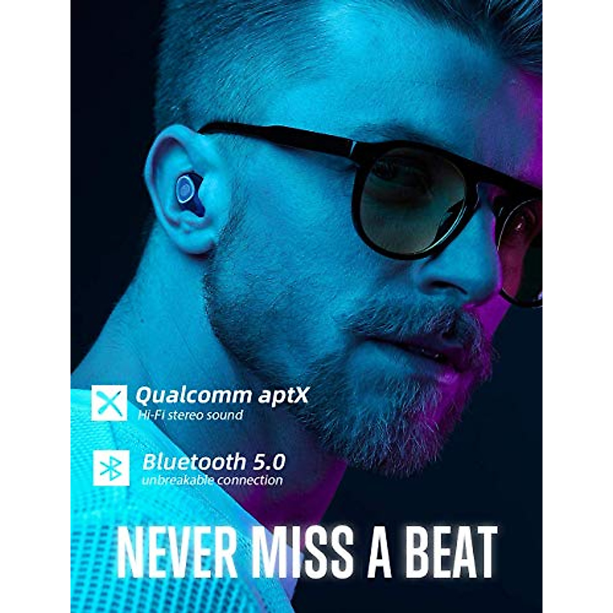 Cystereo Wireless Earbuds, Fusion Bluetooth 5.0 Earbuds, in-Ear Headphones with Mic, AptX, Deep Bass, IPX 7 Waterproof, Touch Control, CVC 8.0 Noise Reduction, USB-C Charging Case