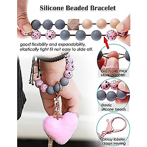Key Ring Bracelet Silicone Beaded Cute Keychain Wristlet for Women Can Hang Wallet Key Chains Women for Car Keys