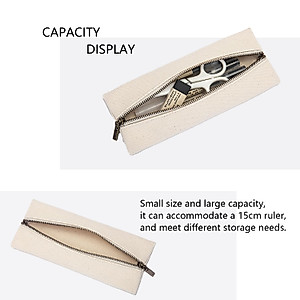 YONBEN Pencil Case Slim Pencil Pouch Small Pen Case Simple Cotton Canvas Pencil Bag (Beige, S)