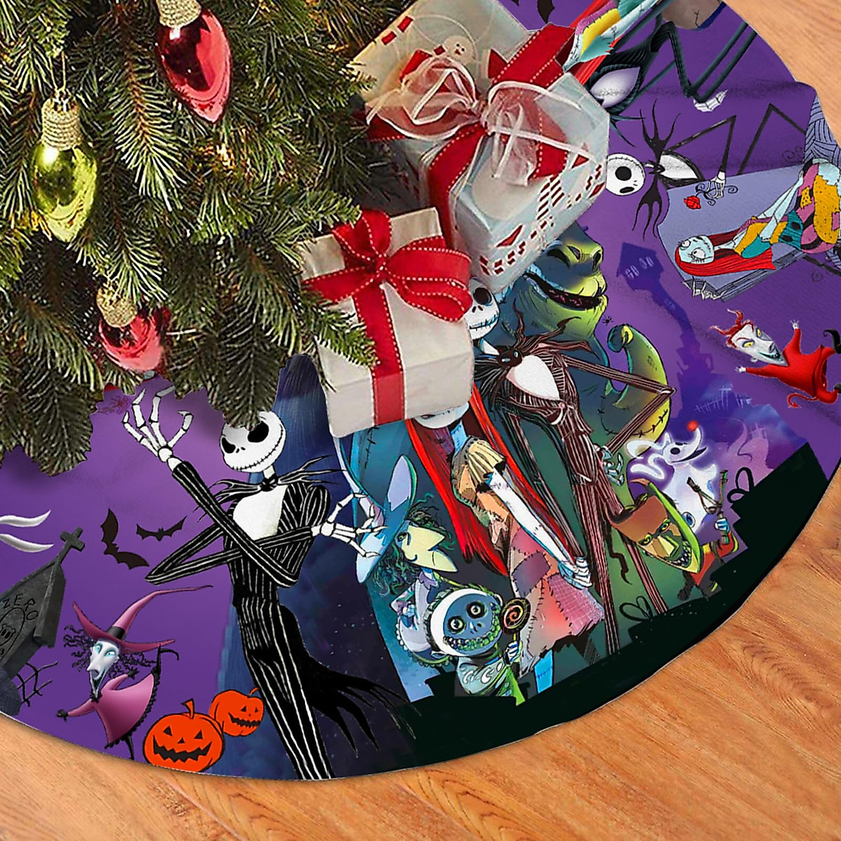 Sarvakua Halloween Tree Skirt 36 Inch Jack Skulls for Holiday Halloween Christmas Home Party Decor